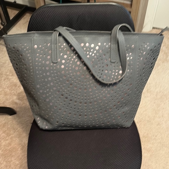 Bags | Modern Gray Textured Tote With Perforated Design | Poshmark
